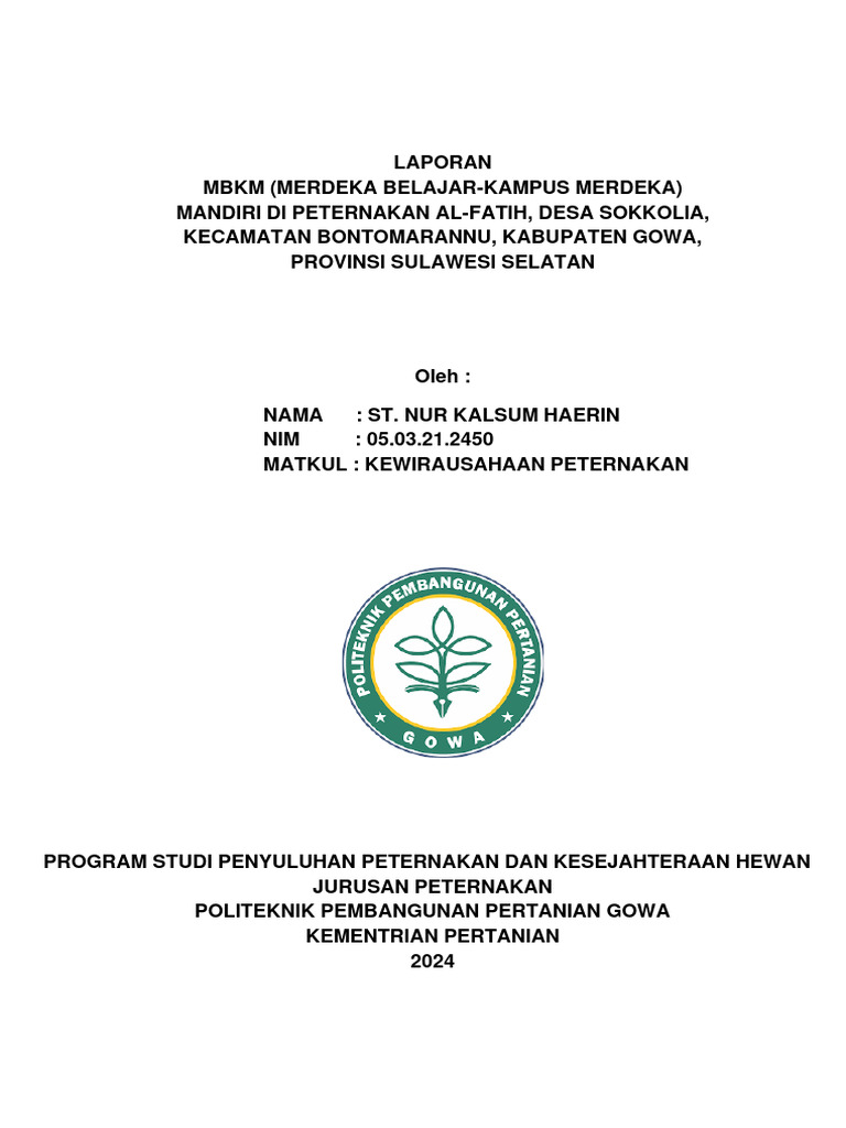 Laporan MBKM 1 Matkul Kewirausahaan Peternakan PDF | PDF | Bisnis | Pengelolaan Keuangan & Uang