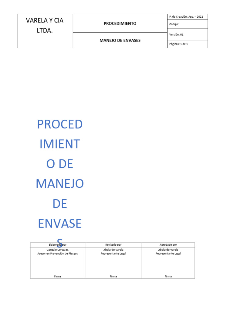 Procedimiento de Manejo de Envases - Ok | PDF | Residuos | Business