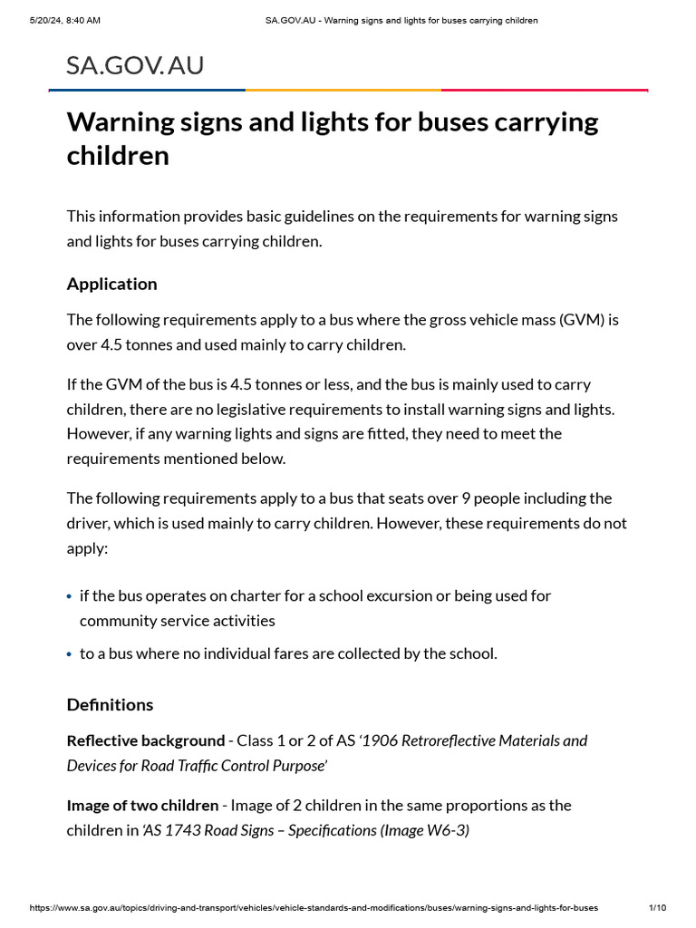 SA - GOV.AU - Warning Signs and Lights For Buses Carrying Children ...