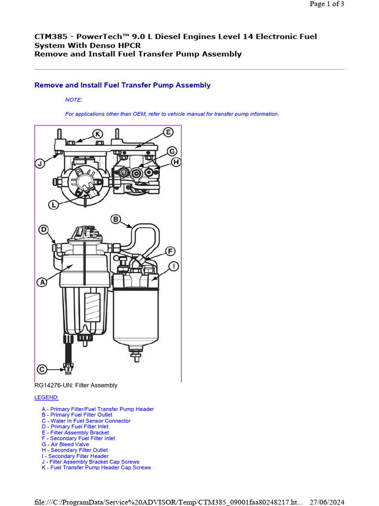 Remove and Install Fuel Transfer Pump Assembly | Download Free PDF ...