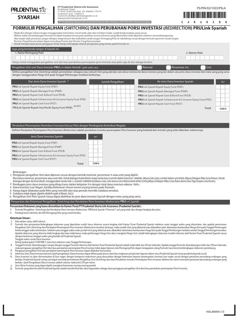 Formulir Pengalihan (Switching) Dan Perubahan Porsi Investasi ...