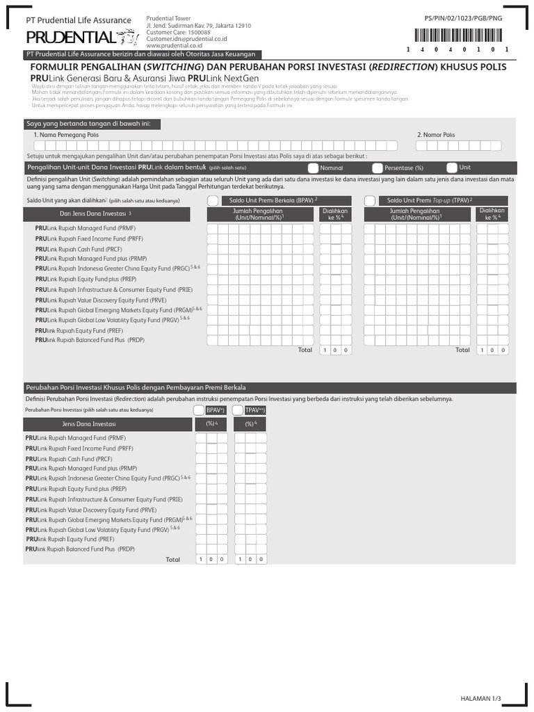 Formulir Pengalihan (Switching) Dan Perubahan Porsi Investasi ...