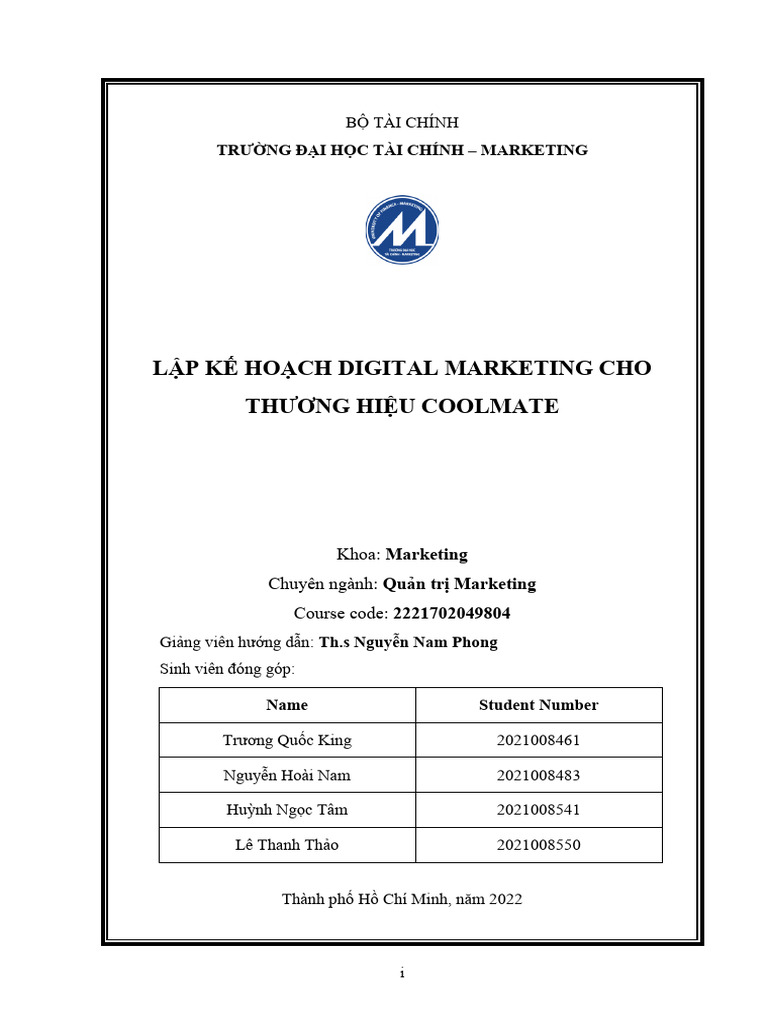 (123doc) - Lap-Ke-Hoach-Digital-Marketing-Cho-Thuong-Hieu-Coolmate | PDF