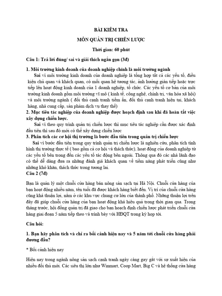 Bài kiểm tra môn QTCL | PDF