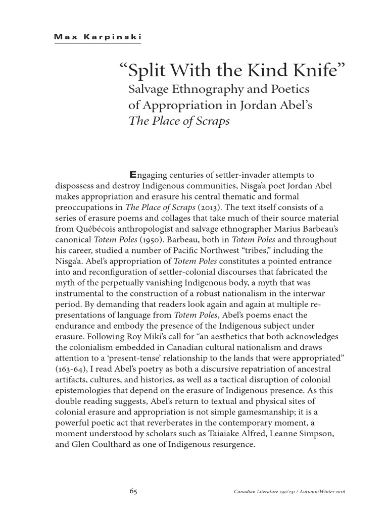 canlitreviews,+CL 230-231 Salvage Ethnography (Karpinski) | PDF | Ethnography | Frantz Fanon