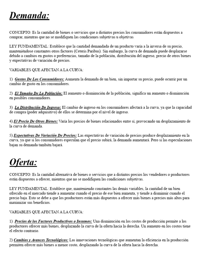 Conceptos Clave de Demanda y Oferta | PDF | Oferta (economía) | Precios