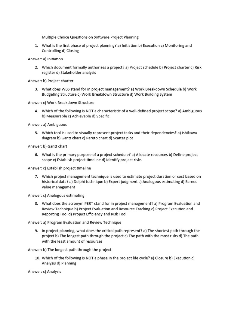 MCQ Quiz Questions With Answers Proof 3 | Download Free PDF | Project ...