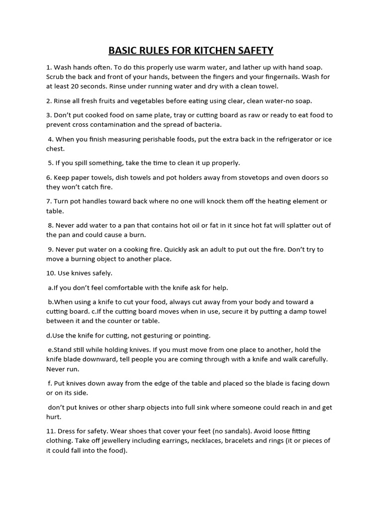 Basic Rules For Kitchen Safety | PDF | Grilling | Baking