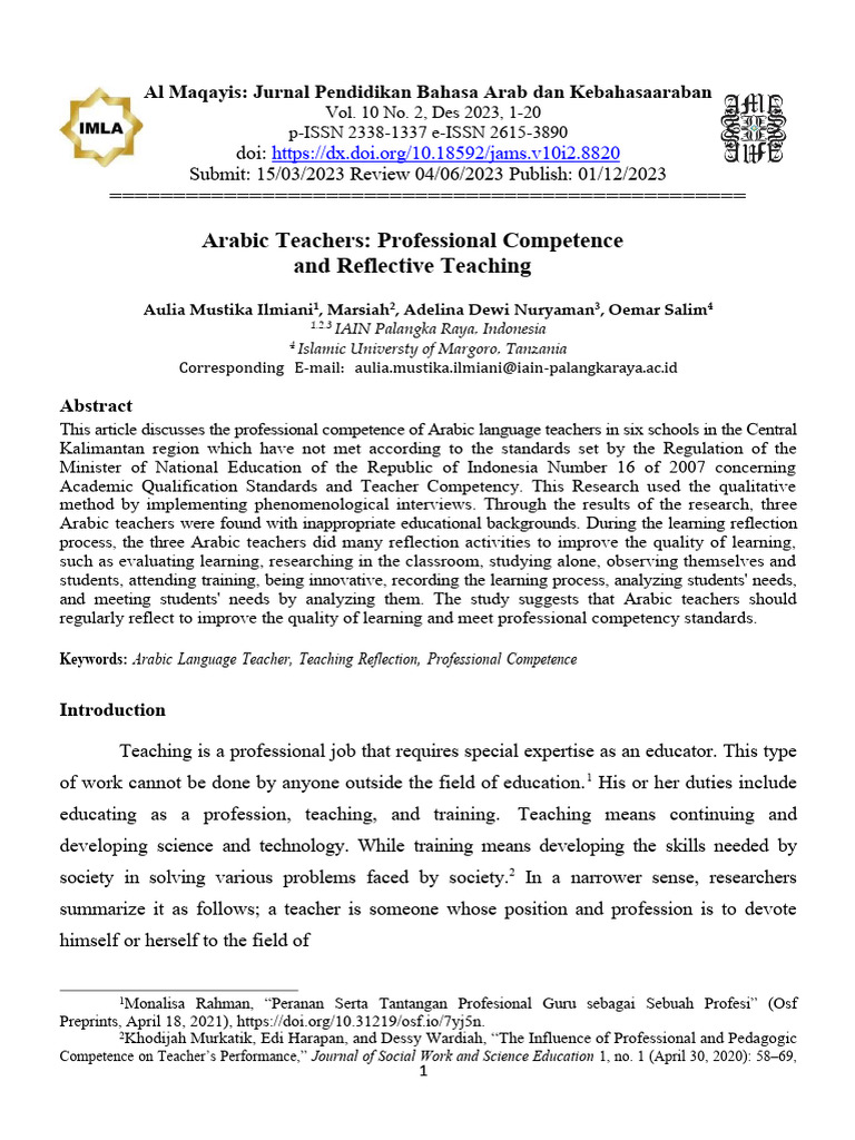 Template Jurnal Al Maqayis | PDF | Teachers | Reflective Practice