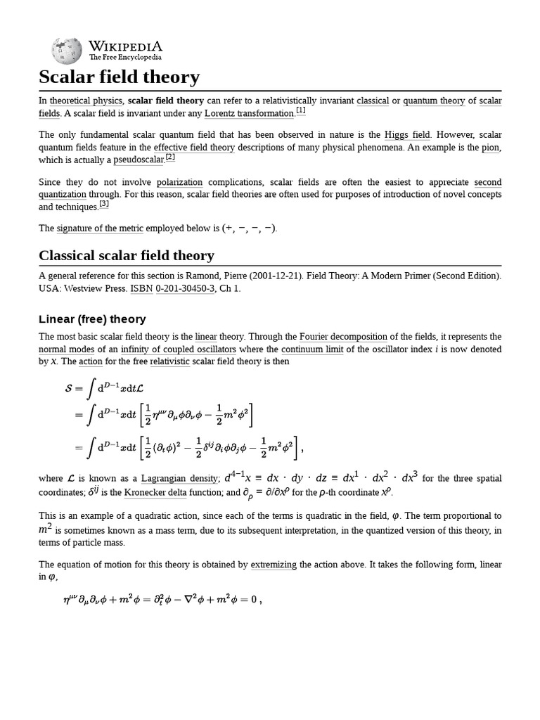 Scalar Field Theory Pdf Physics Theoretical Physics