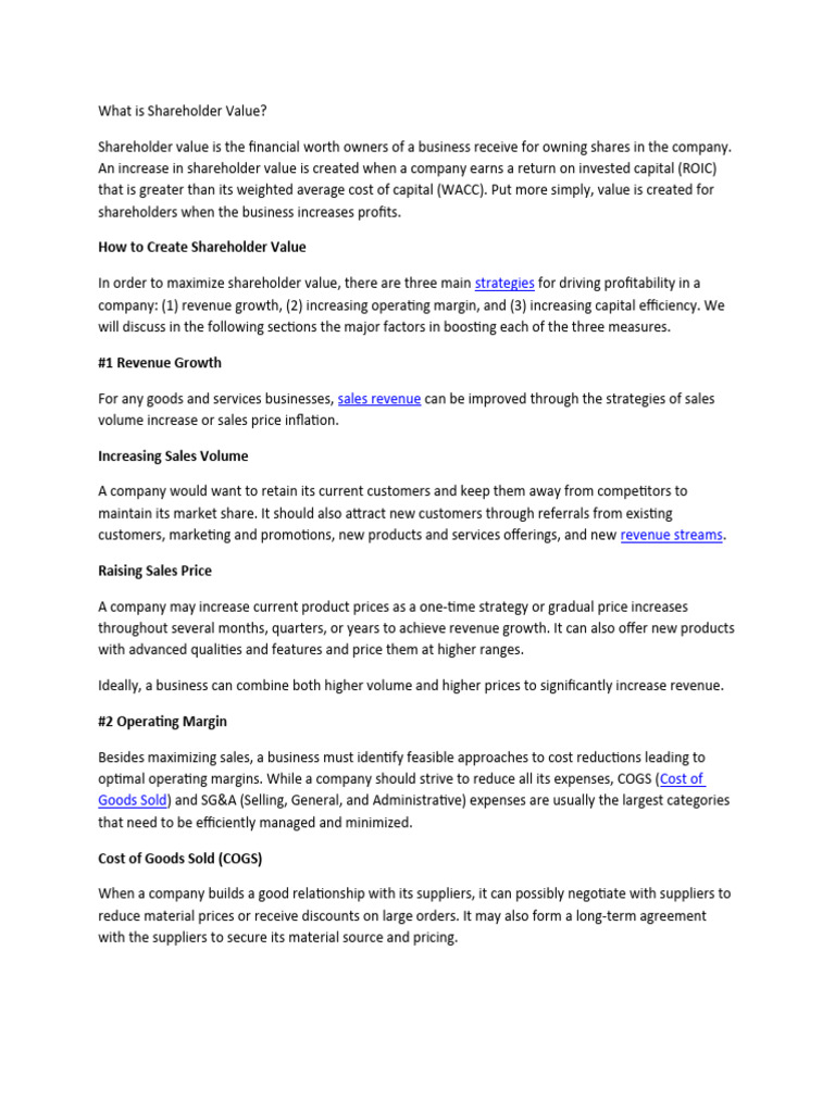 Maximizing Shareholder Value Strategies | PDF | Inventory | Cost Of ...
