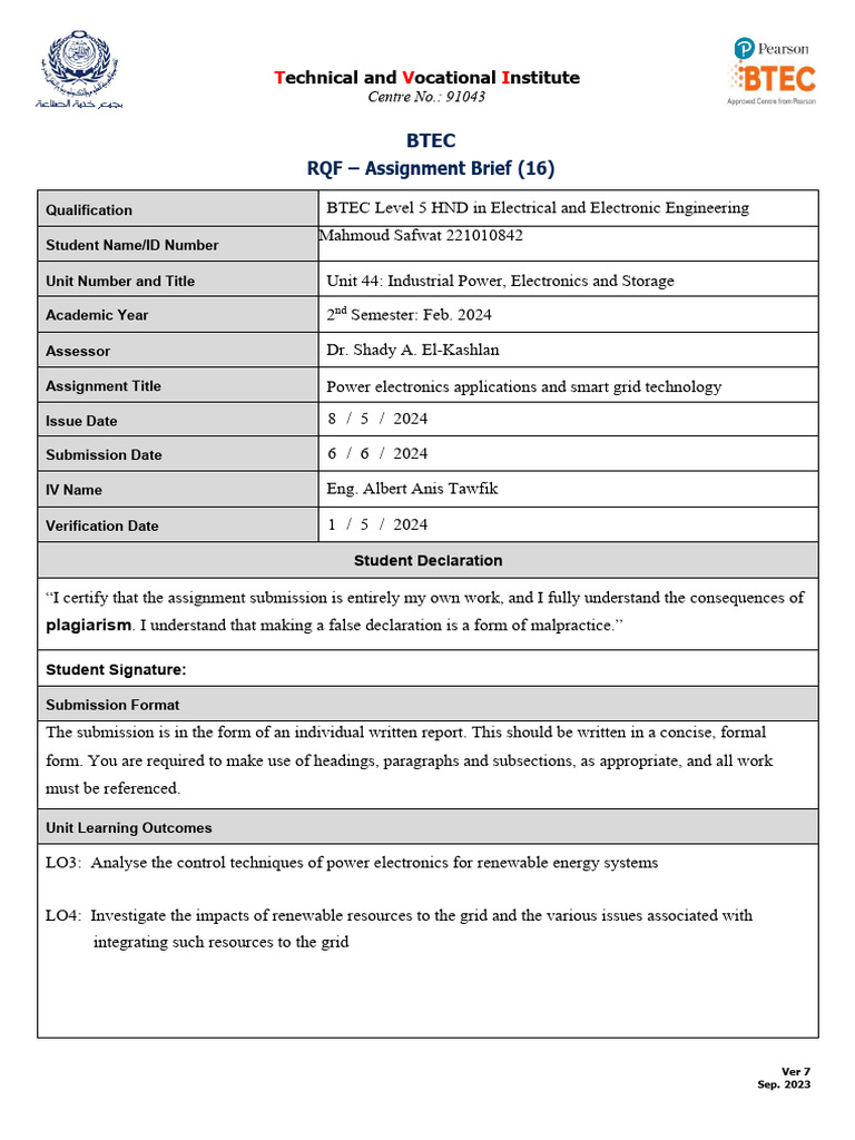Industrial Power Assignment (2) (LO3+LO4) (2nd 2023-2024) | PDF | Rectifier | Power Electronics
