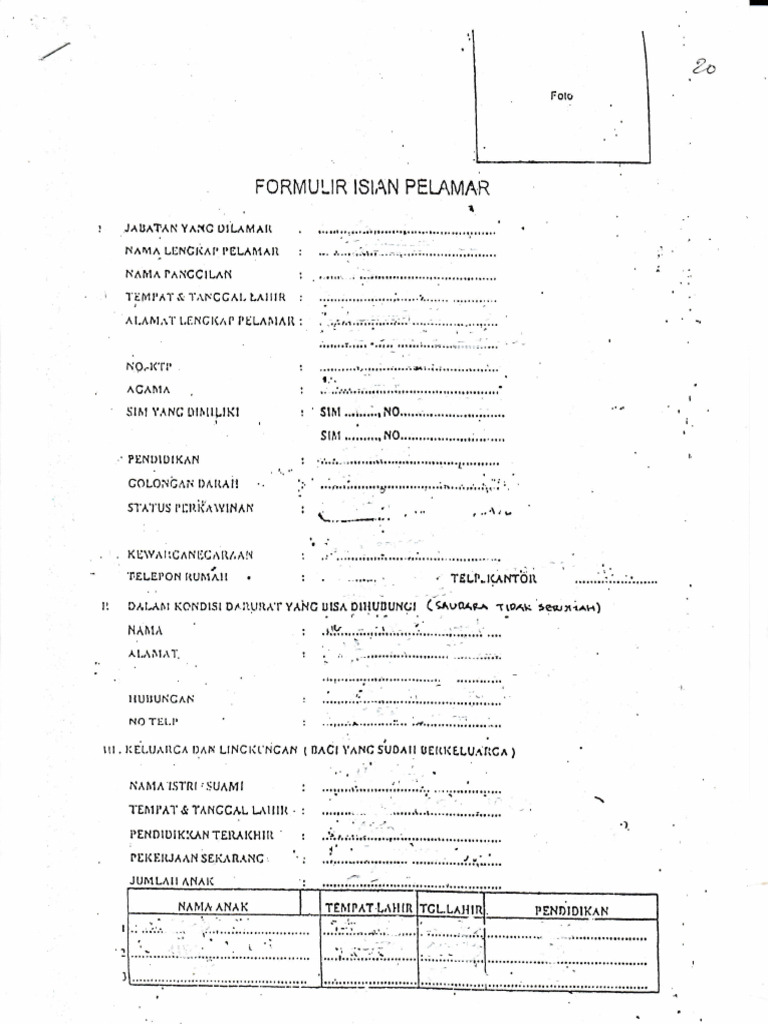 Form Isian Pelamar Kantor | PDF