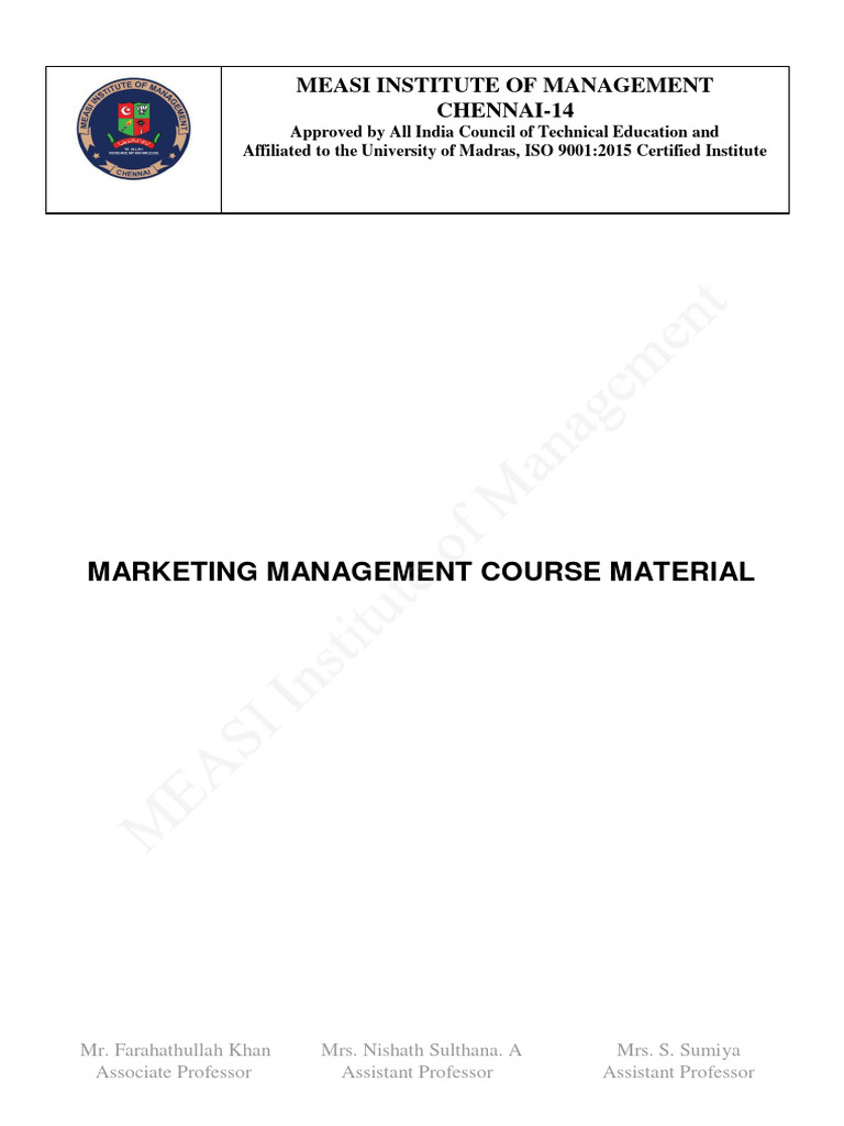 Marketing Management Course Material: Measi Institute of Management ...