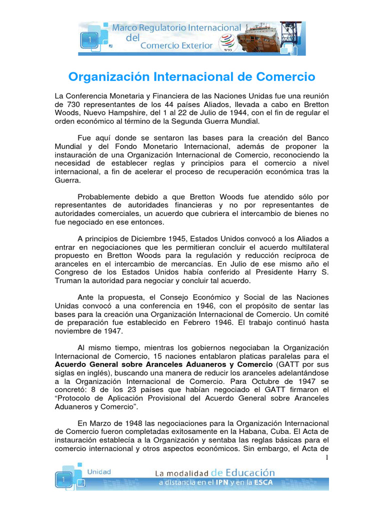 LCE_U1_Act 1_Organizacion_Internacional_de_Comercio | PDF | Acuerdo General sobre Aranceles ...