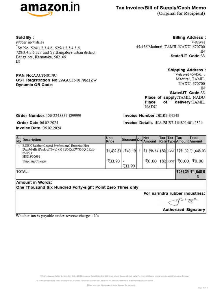 Invoice Fitness Dumbbells | PDF | Invoice | Trade