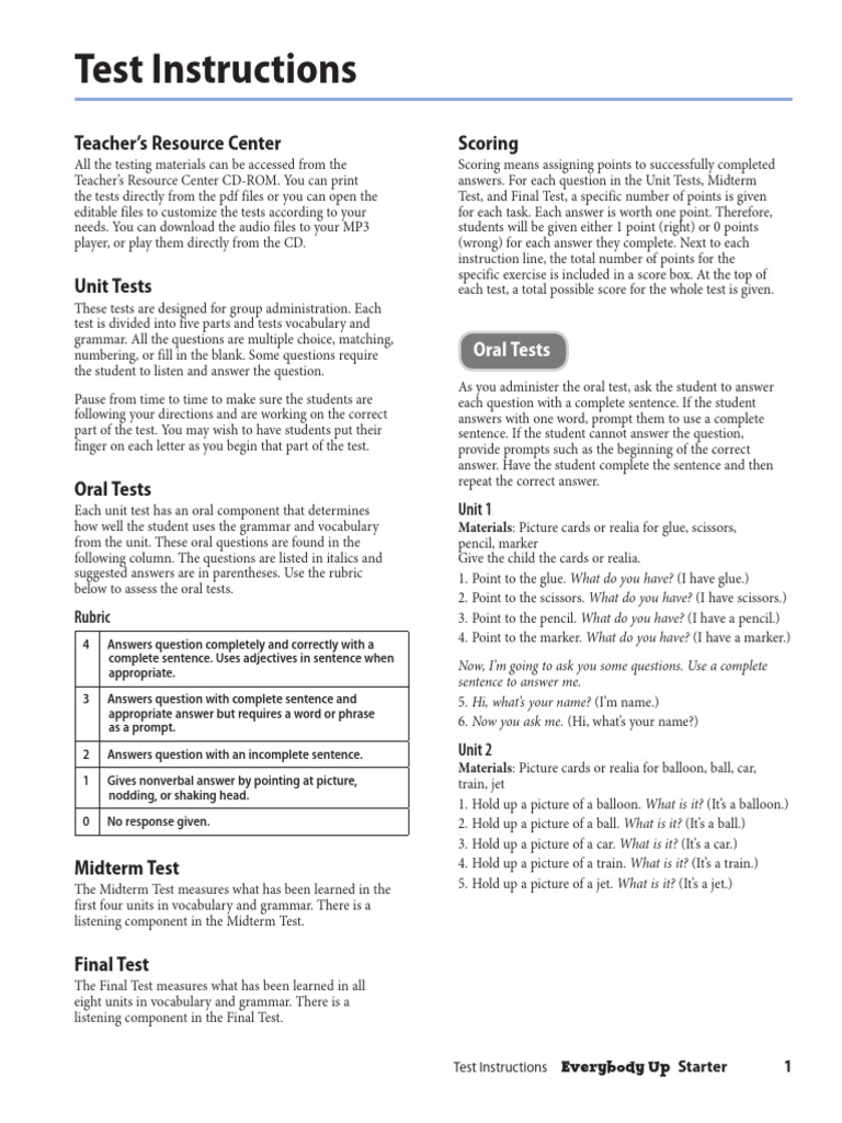 Testing Instructions for ESL Units | PDF | Question | Multiple Choice