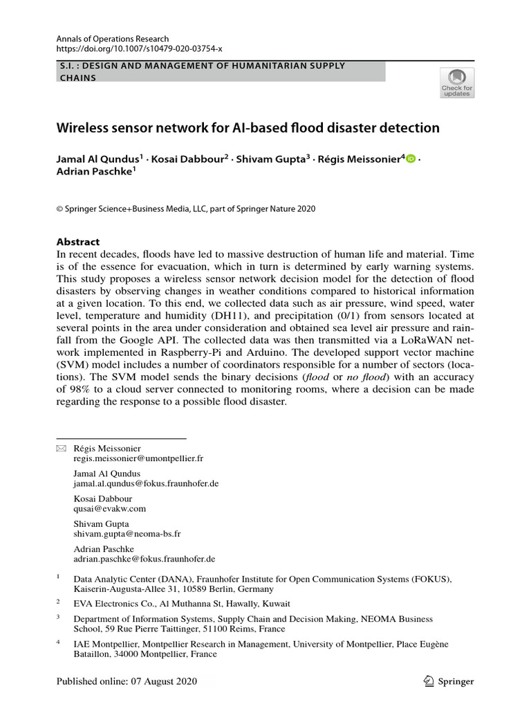 Wireless Sensor Network For AI Based Food Disaster Detection | PDF | Computer Network | Raspberry Pi