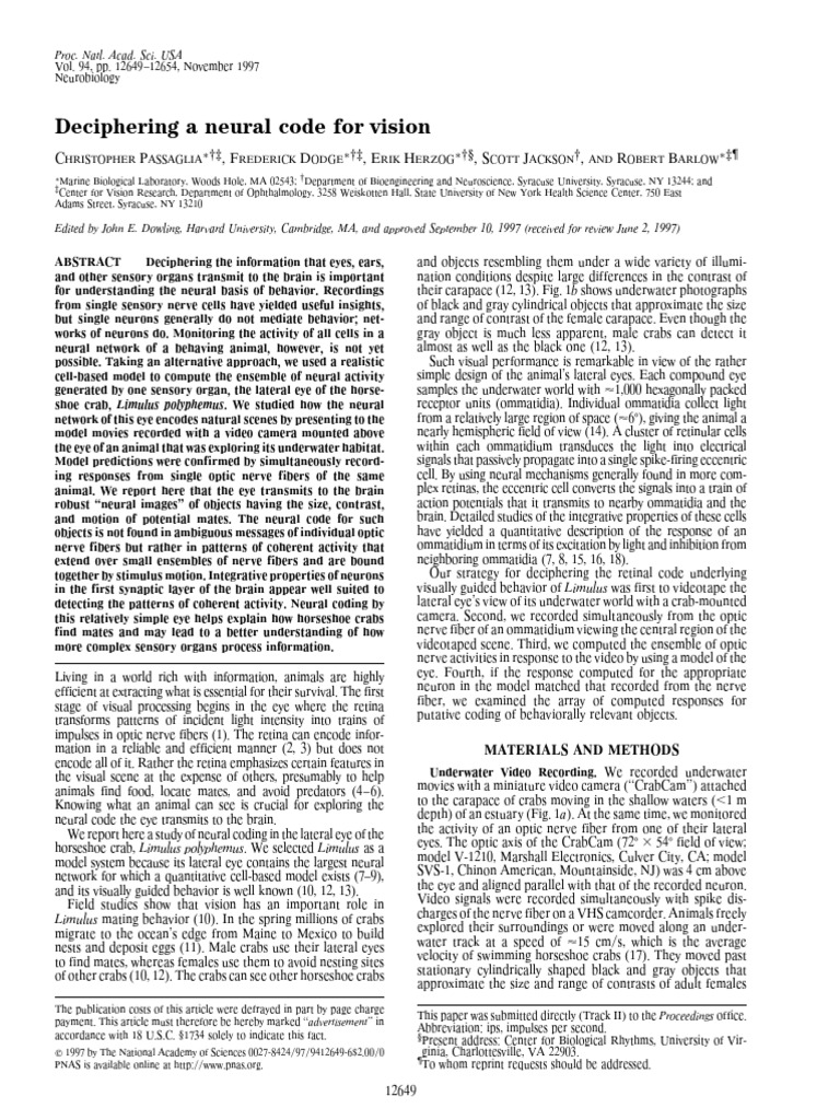 1997 Deciphering A Neural Code For Vision | PDF | Nervous System | Eye