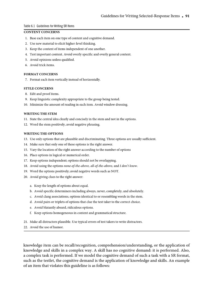 MCQ-Guidelines-and-Examples (Haladyna&Rodriguez 2013) | PDF | Reading ...