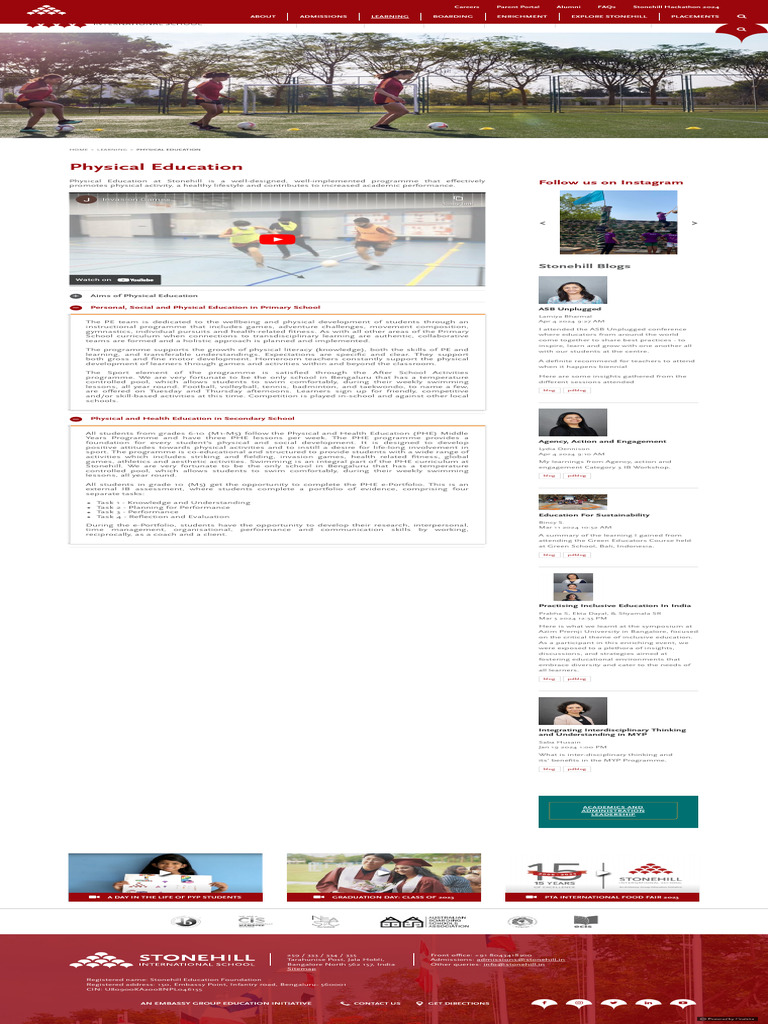 Stonehill Physical Education Program | PDF | Physical Education | Learning