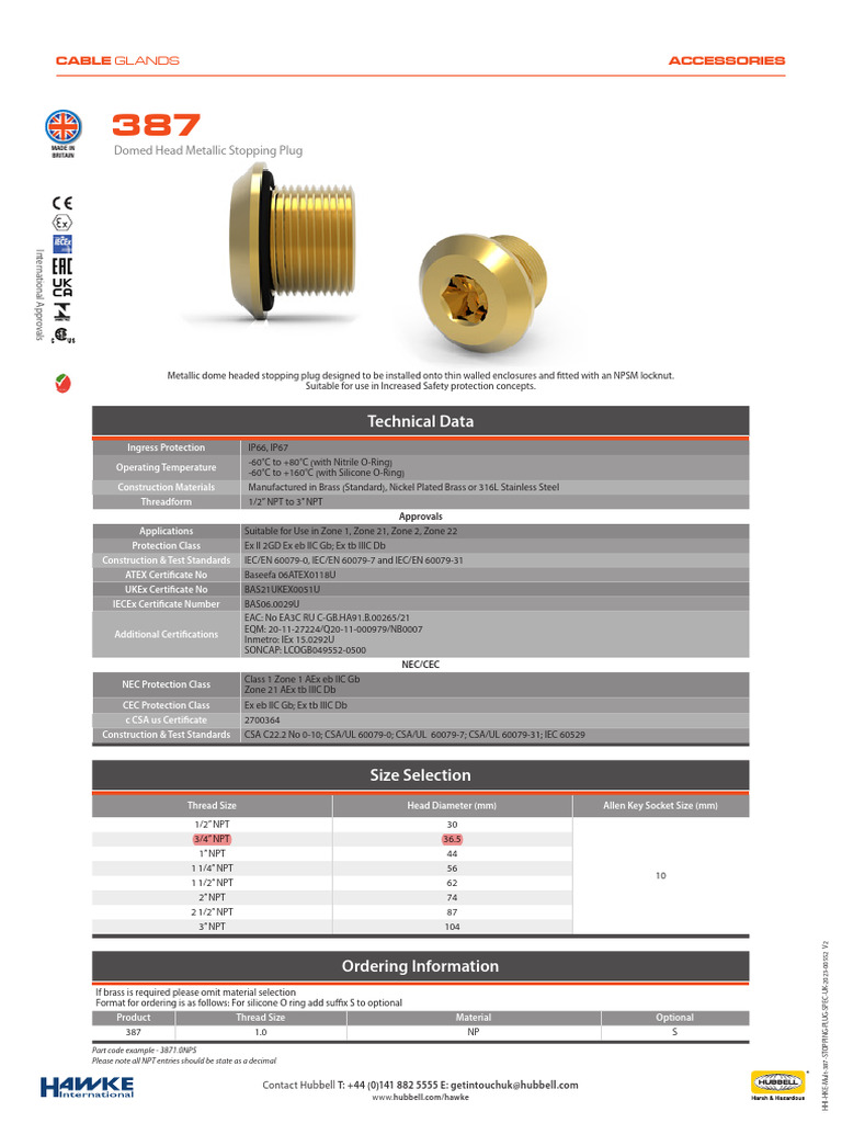 HHI HKE Mult 387 STOPPING PLUG SPEC UK 2023 00552 | PDF | Electrical ...
