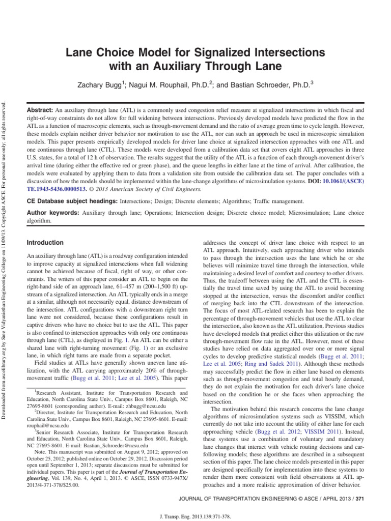 Lane Choice Model For Signalized Intersections | PDF | Intersection (Road) | Traffic