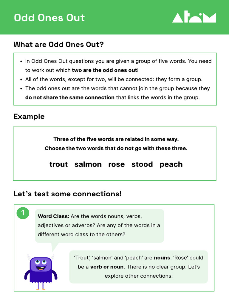 GL 11+ Verbal Reasoning Worksheet_ Odd Ones Out | PDF | Part Of Speech ...