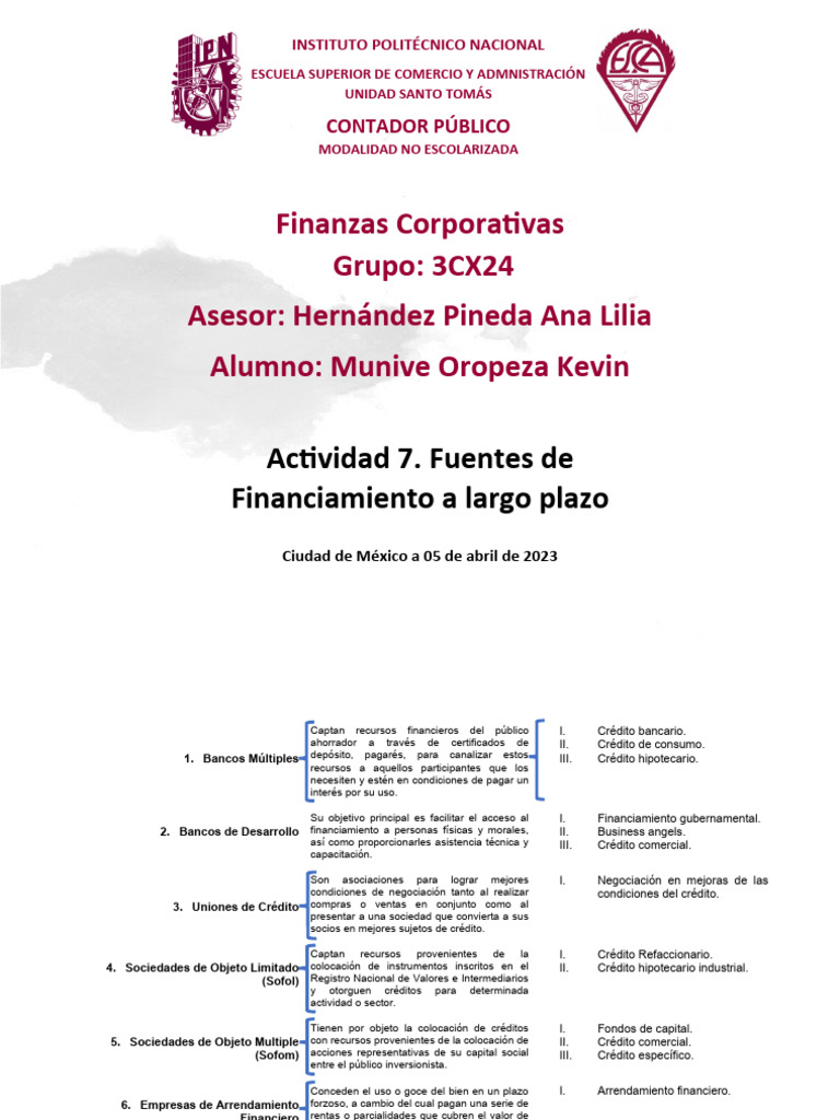 Act7 - Fuentes de Financiamiento A Largo Plazo - Munive Oropeza Kevin ...