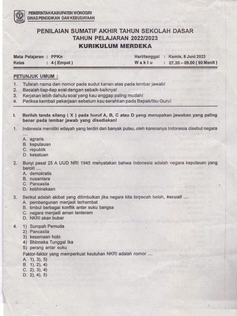 Psat - Kelas 4 - PPKN | PDF