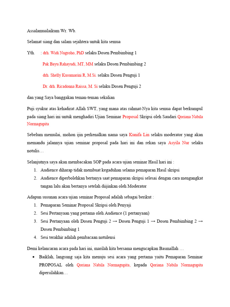 TEKS - MODERATOR - UJIAN - SEMINAR - Qori | PDF | Karier & Perkembangan | Agama & Spiritualitas