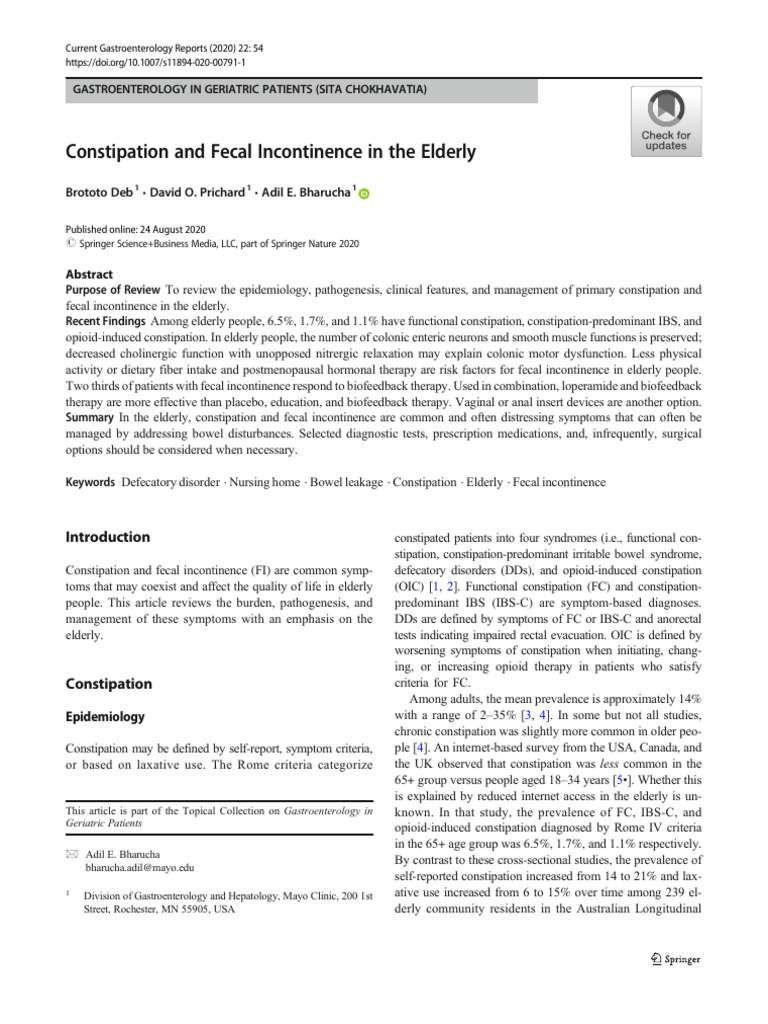 Constipation and Fecal Incontinence in The Elderly: Current ...