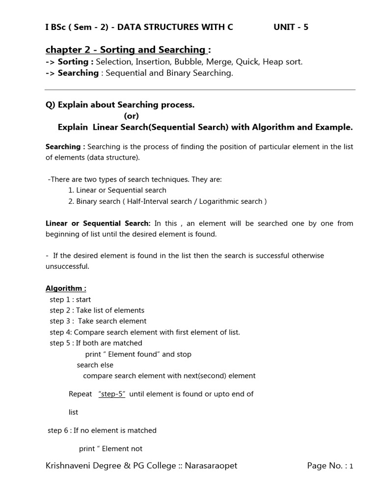 UNIT-5-ch-2(SEARCH& SORT) | Download Free PDF | Theoretical Computer Science | Applied Mathematics