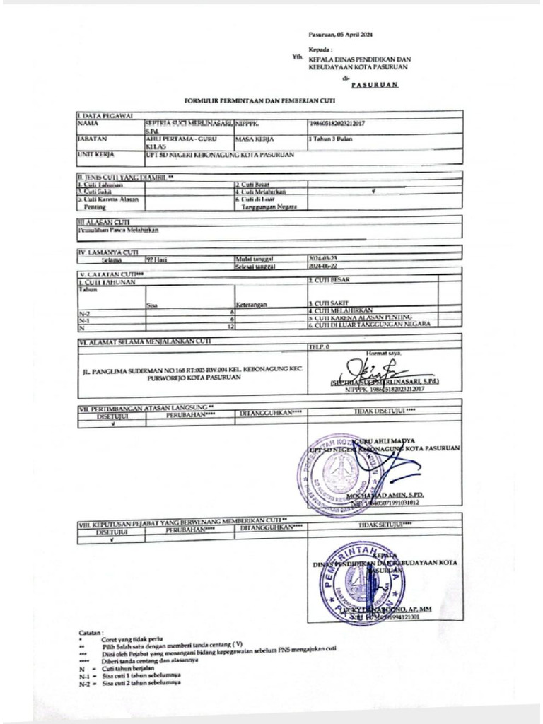 Surat Cuti Bu Septri Suci Merlinasari | PDF