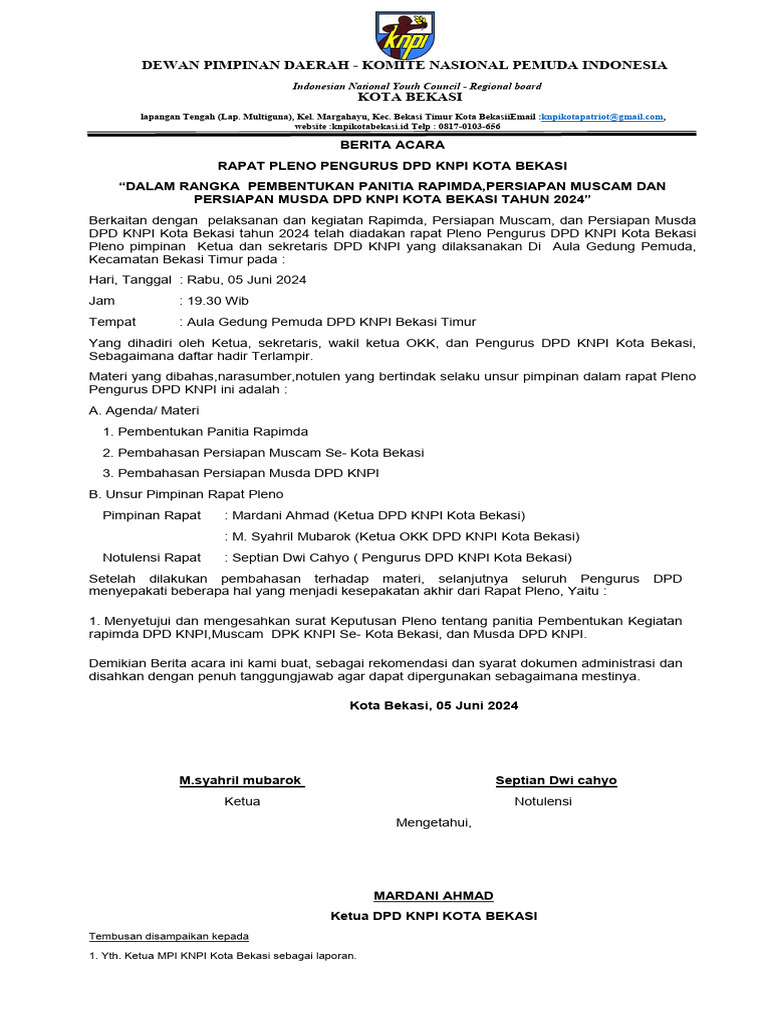 BERITA ACARA NOTULENSI RAPAT 05062024 | PDF