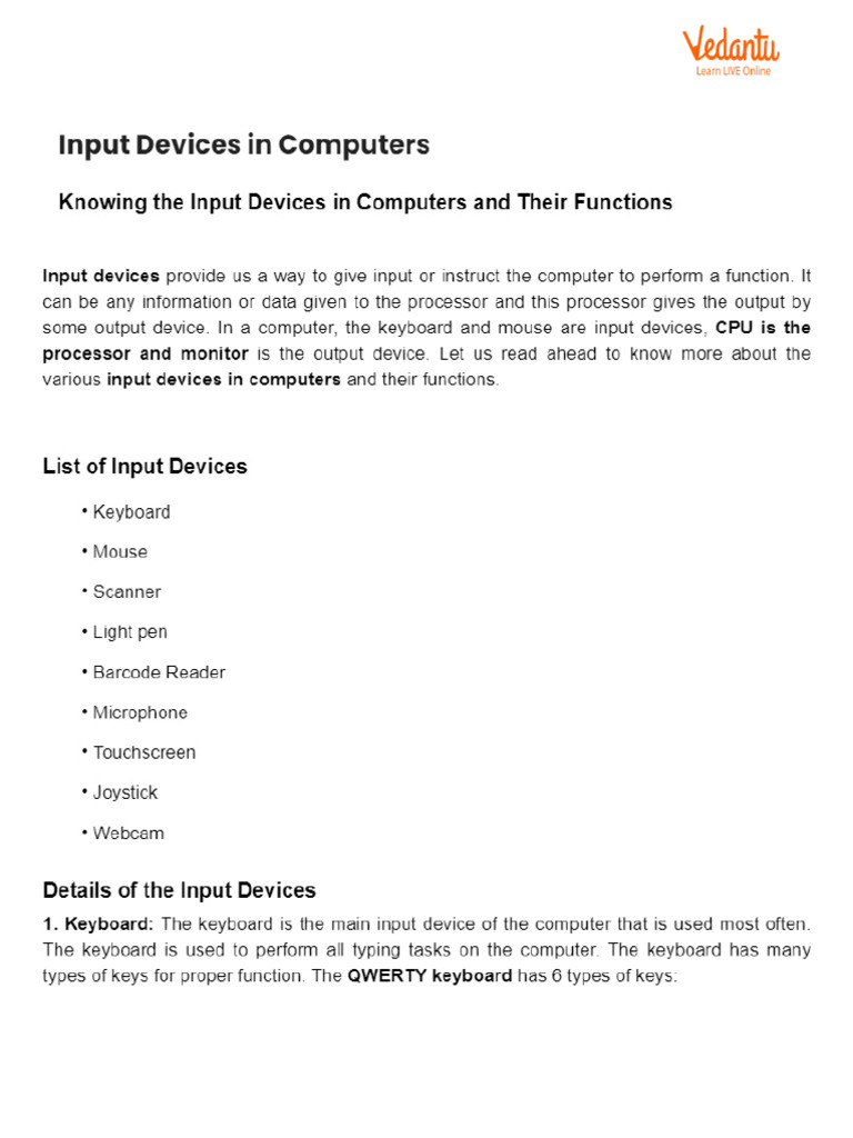 Input Devices in Computers | PDF