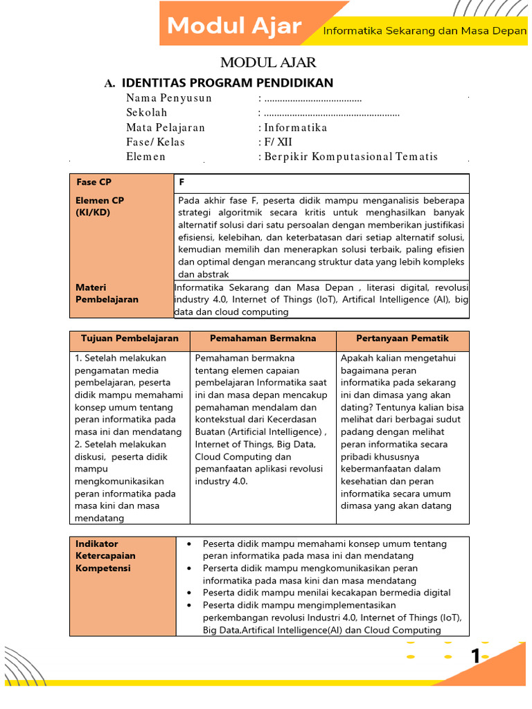 Modul Ajar Informatika - Modul Ajar BAB I (Informatika Sekarang Dan ...