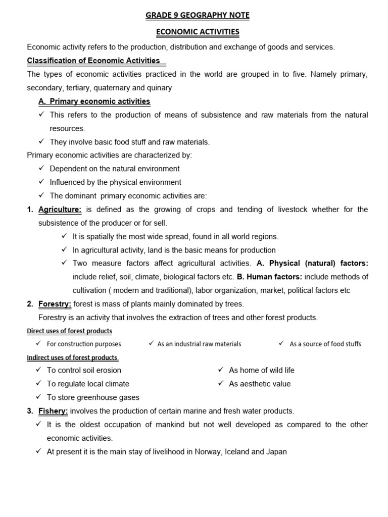 Grade 9 Geography Note (Economy1) | PDF | Telephone | Agriculture