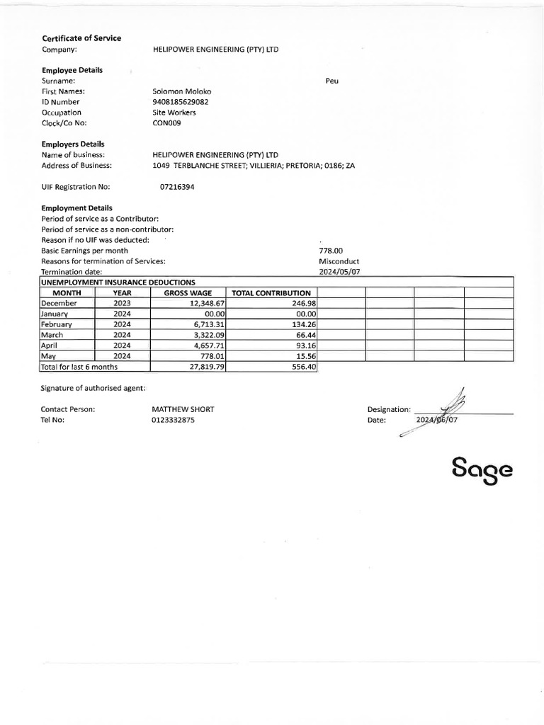 UIF Schedule Solomon | PDF