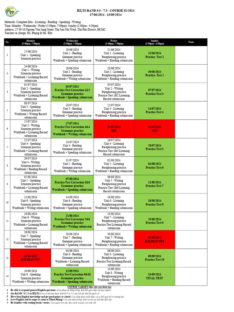 IELTS Course Schedule 2024 | PDF | International English Language ...