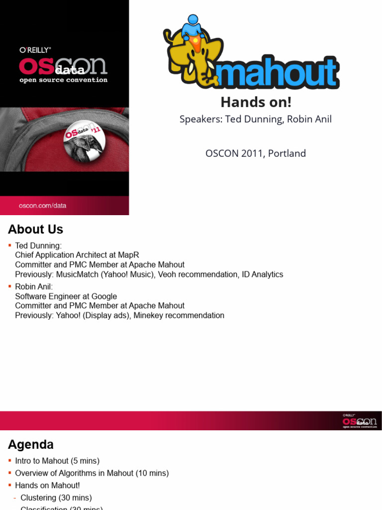 Hands On Mahout - Mammoth Scale Machine Learning Presentation | PDF | Cluster Analysis | Map Reduce