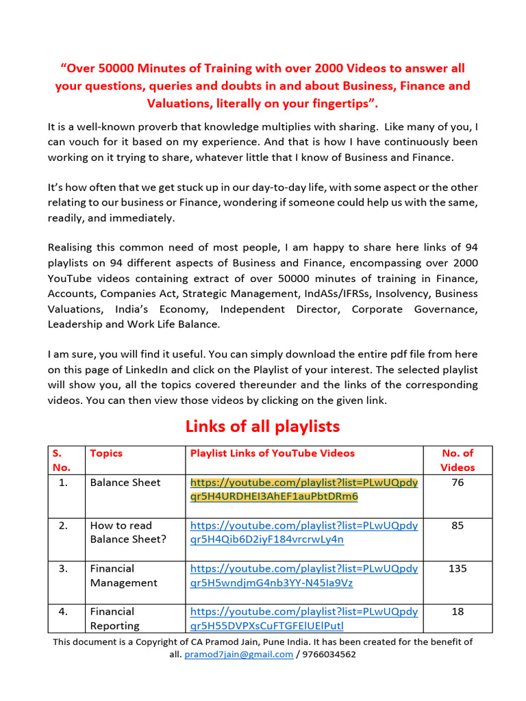 Minutes 2000 Videos of Training by CA Pramod Jain 1713109286 | PDF ...