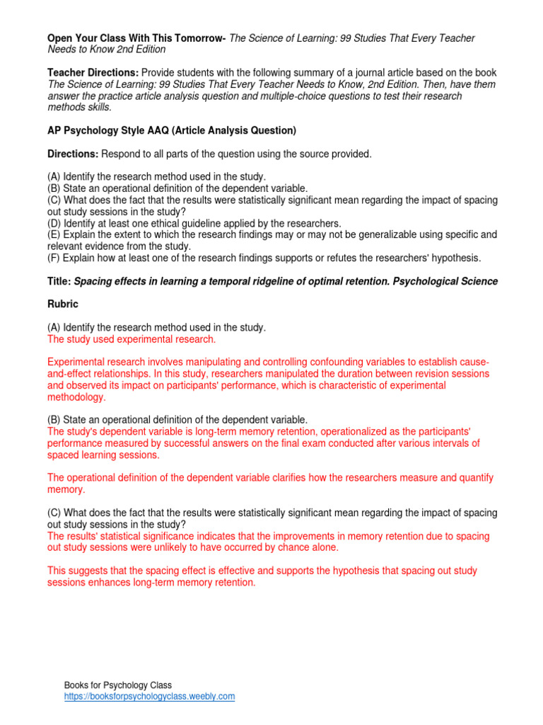 Key Activity Science of Learning | PDF | Memory | Experiment
