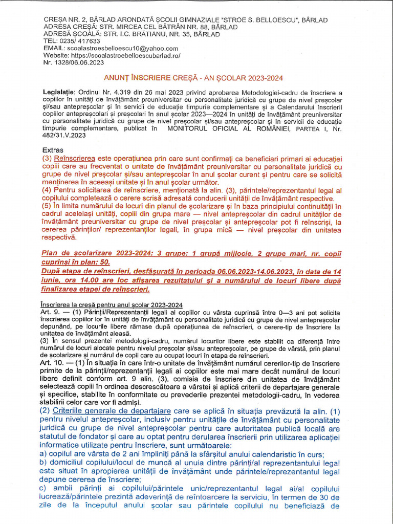 Anunt Inscriere Cresa | PDF