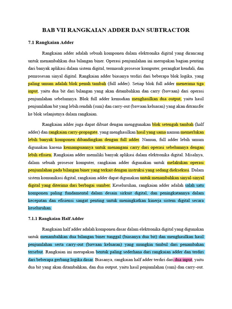 Bab Vii Rangkaian Adder Dan Subtractor | PDF
