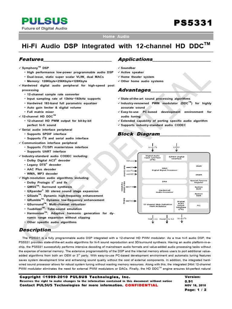 Hi-Fi Audio DSP Integrated With 12-Channel HD DDC | PDF | Codec ...