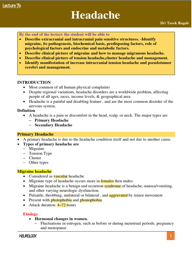 8 Headache... | PDF | Headache | Migraine