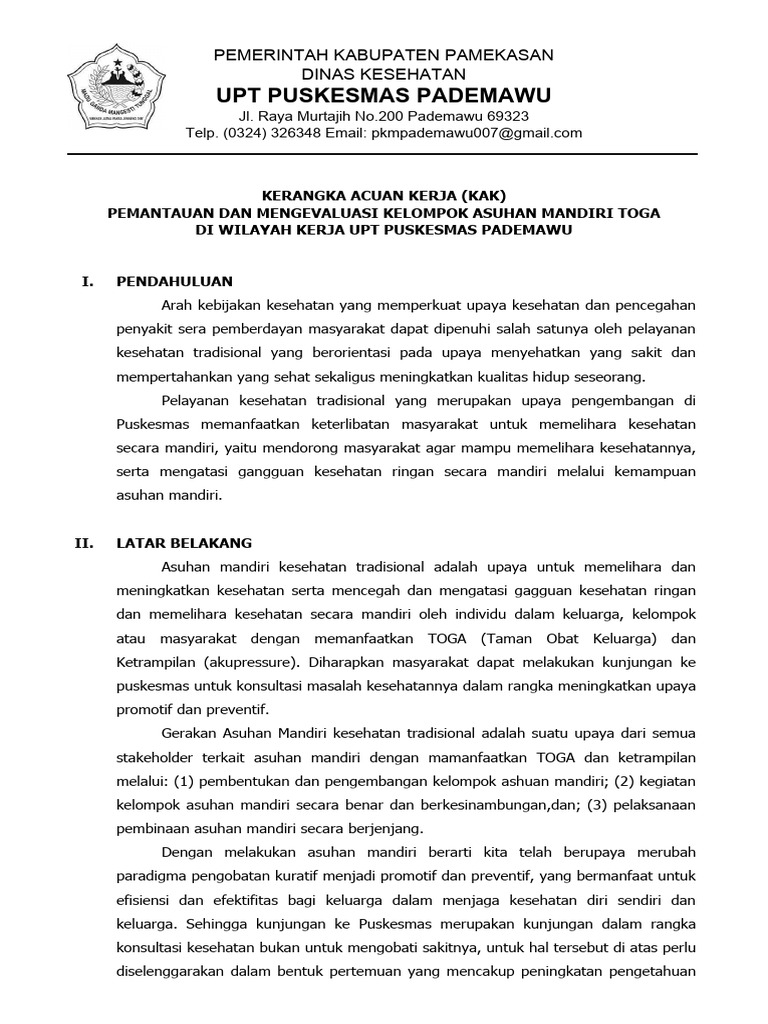 Kak Pemantauan Dan Evaluasi Kelompok Asman Toga 2023 | PDF