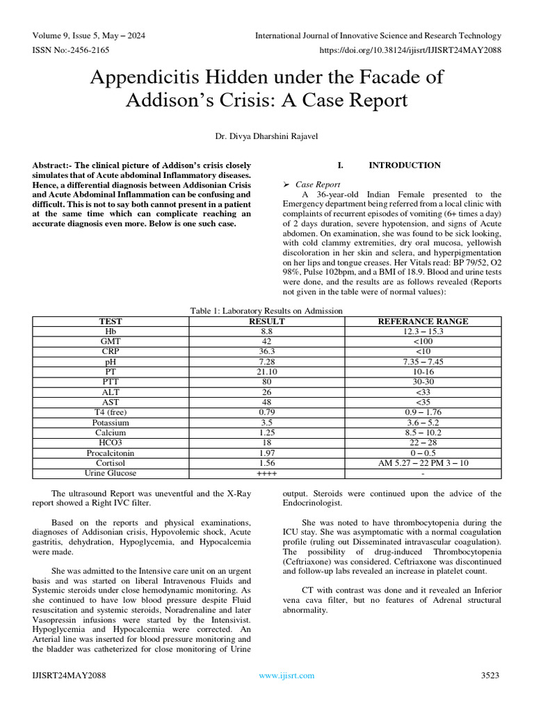 Addison's Crisis vs. Appendicitis | PDF | Diseases And Disorders ...