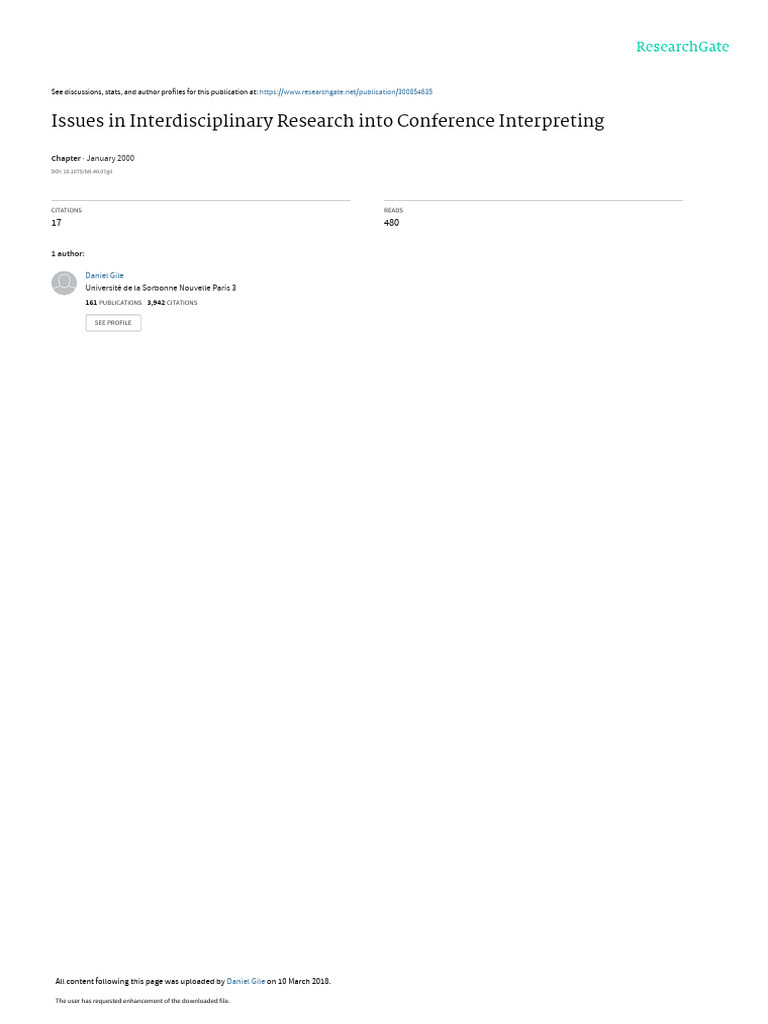 Issues in Interdisciplinary Research Into Conference Interpreting | PDF ...